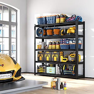 DARTIIA 72" H Garage Shelving 3000LBS Heavy Duty Storage Shelves Adjustable 5 Tier Metal Shelves for Storage Garage Industrial Shelving Utility Racks,23.9" D x 40" W x 72" H,Black