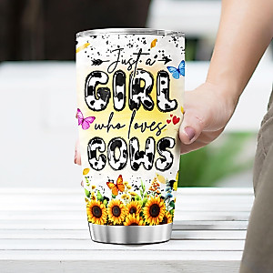 JENOIS Just A Girl Dairy Cow, Tumbler 20 Oz With Lid And Straw, Print Cups Floral Sunflower Handle Flower, Cow Gifts