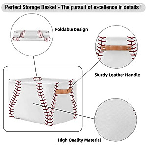 2Pack Sports Baseball Print Large Collapsible Storage Bins,Sports Basket Decorative Canvas Fabric Storage Boxes with Handles,Rectangular Shelves Baskets Box for Home Office Nursery Closet