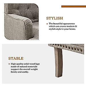 HULALA HOME Set of 2 Modern Accent Chair with Retro Wood Legs, Comfy Upholstered Armchair with Button-Tufted and Nailhead Trim for Living Room Bedroom, Grey
