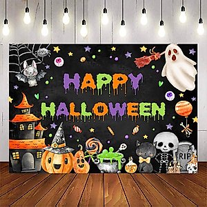 Avezano Happy Halloween Backdrop Spooky Ghost Party Banner for Kids Halloween Party Background Halloween Home Wall Decorations(7x5ft)