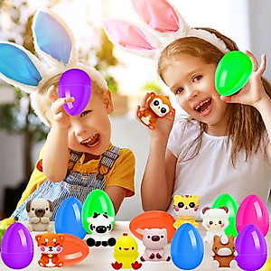 AouEtnay 12 Pcs Easter Eggs with Animal Finger Puppets Filled Easter Eggs for Kids Easter Basket Fillers, Hunt and Party Favors
