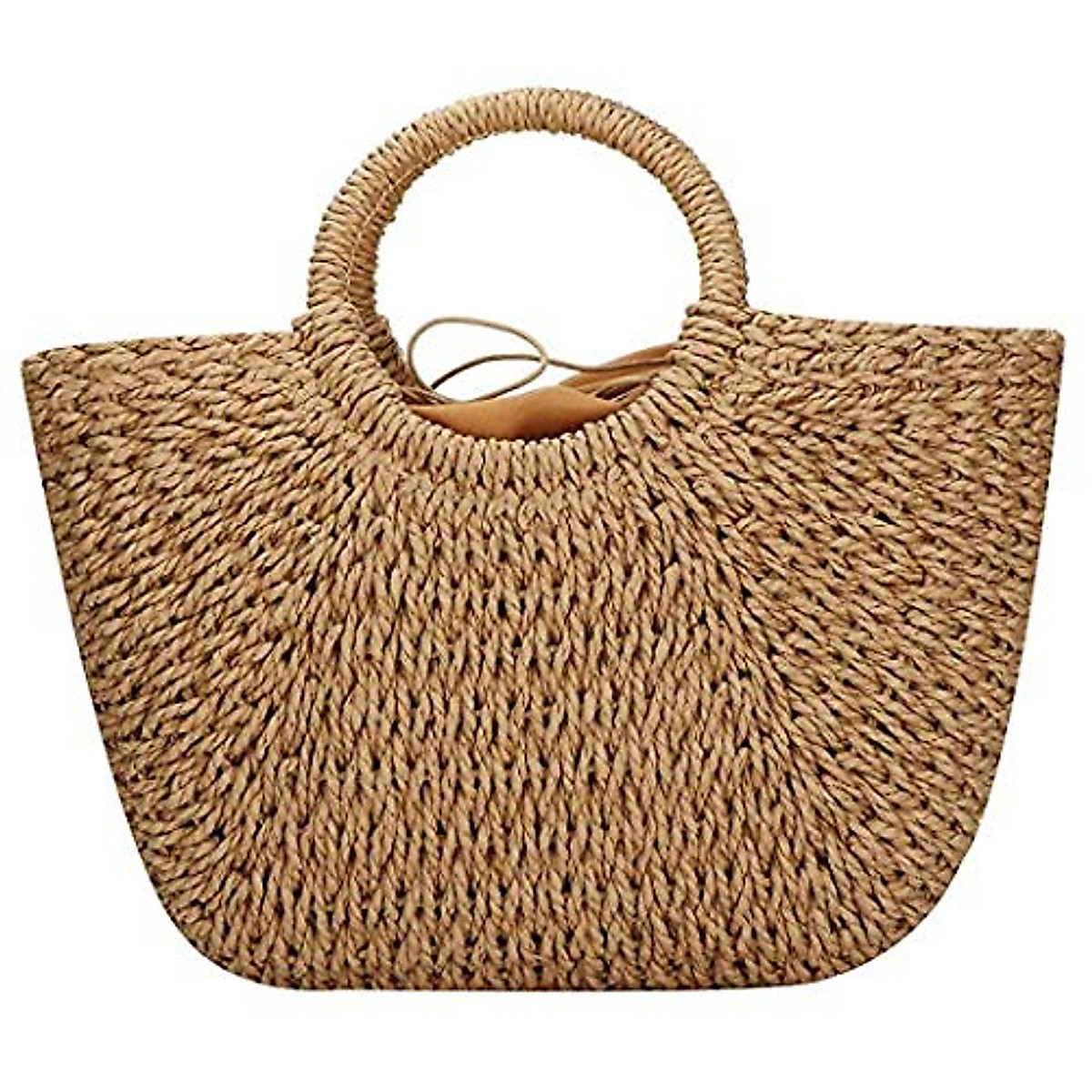 Hand-woven Straw Large Hobo Bag for Women Round Handle Ring Toto Retro Summer Beach Straw Bag (Brown)