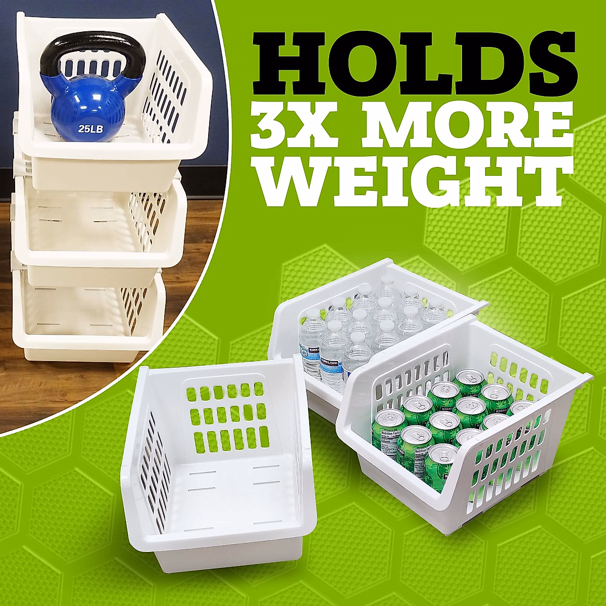 The Crown Choice Plastic Stackable Storage Bins and Organizers for Pantry (3 Pack) – White Medium Stackable Baskets for Organizing Kitchen, Bathroom, Under Sink, Office, Desk and Bedroom