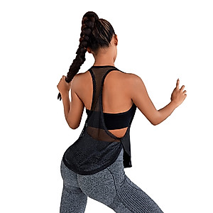 MakeMeChic Women's Hollow Out Racerback Athletic Sports Tank Tops Sleeveless Workout Shirts Black S