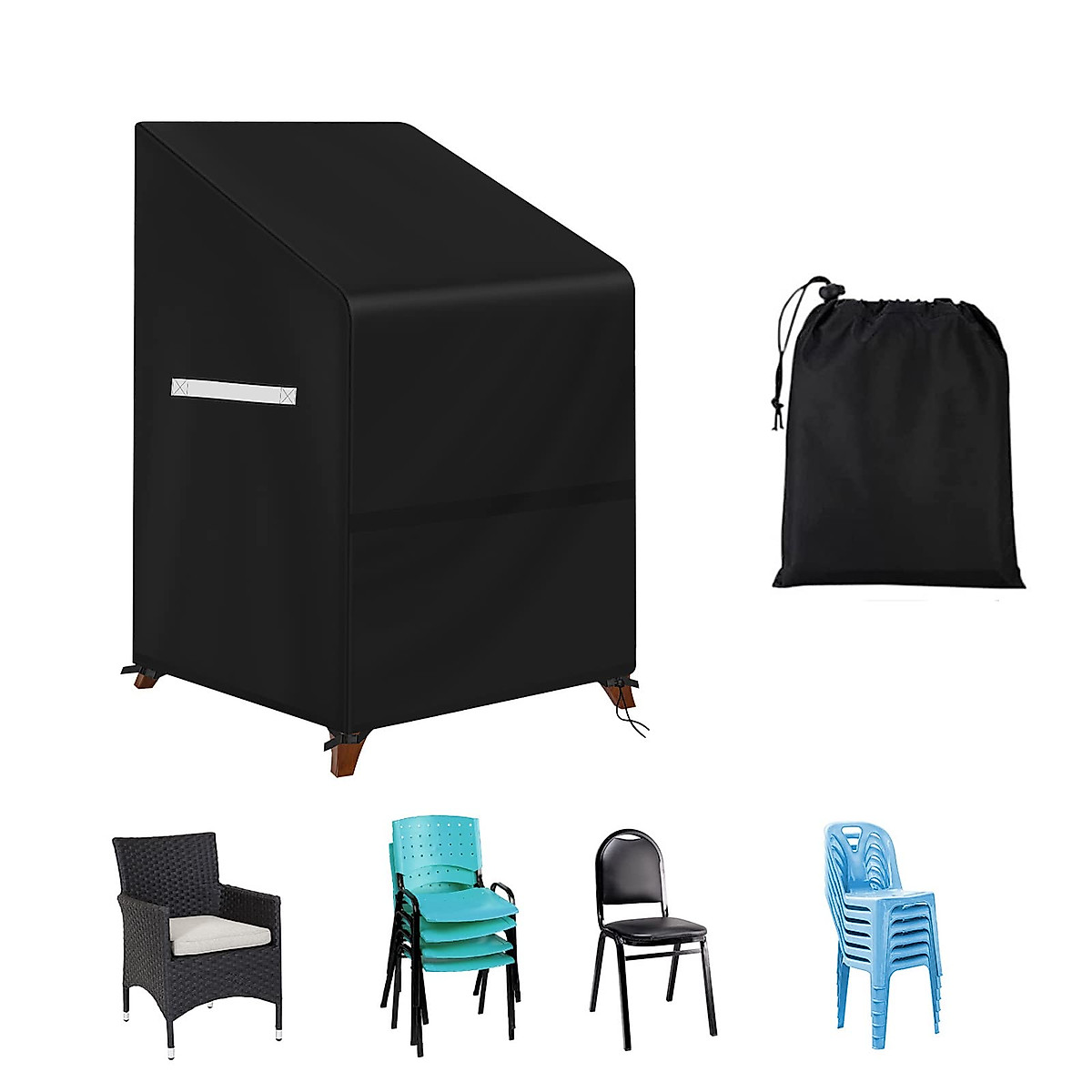 Outdoor Furniture Cover Stacking Chair Cover & Patio Hanging Egg Chair Cover Waterproof, Wind-Proof Swing Egg Chair Cover, Outdoor Furniture Covers for Egg Chair Covers with Storage Bag, Black