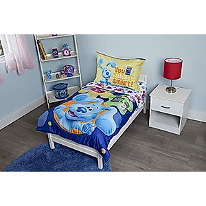 Blues Clues You Are Smart 4 Piece Toddler Bedding Set – Includes Comforter, Sheet Set – Fitted + Top Sheet + Reversible Pillowcase for Boys And Girls Beds, Blue