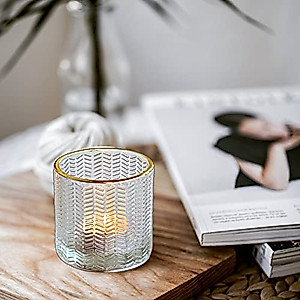 VOHO Votive Candle Holders Set of 6 with Gold Rim, Clear Tealight Candle Holder Bulk for Wedding Party, Glass Votive Candle Holders for Centerpiece Decoration(Clear, 2.75'' x 2.75'')