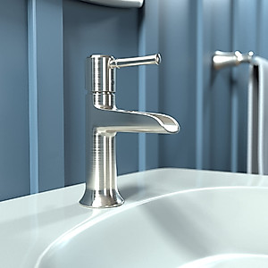 hansgrohe Talis C Classic Low Flow Water Saving 1-Handle 1 7-inch Tall Bathroom Sink Faucet in Brushed Nickel, 14127821