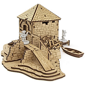 TowerRex Wooden Laser Cut Watermill DND Terrain Buildings - DND Accessories for Dungeons & Dragons, Pathfinder, Warhammer, Tabletop Battle map, Wargaming Terrain, RPG Scenery for 32mm, 28mm miniatures