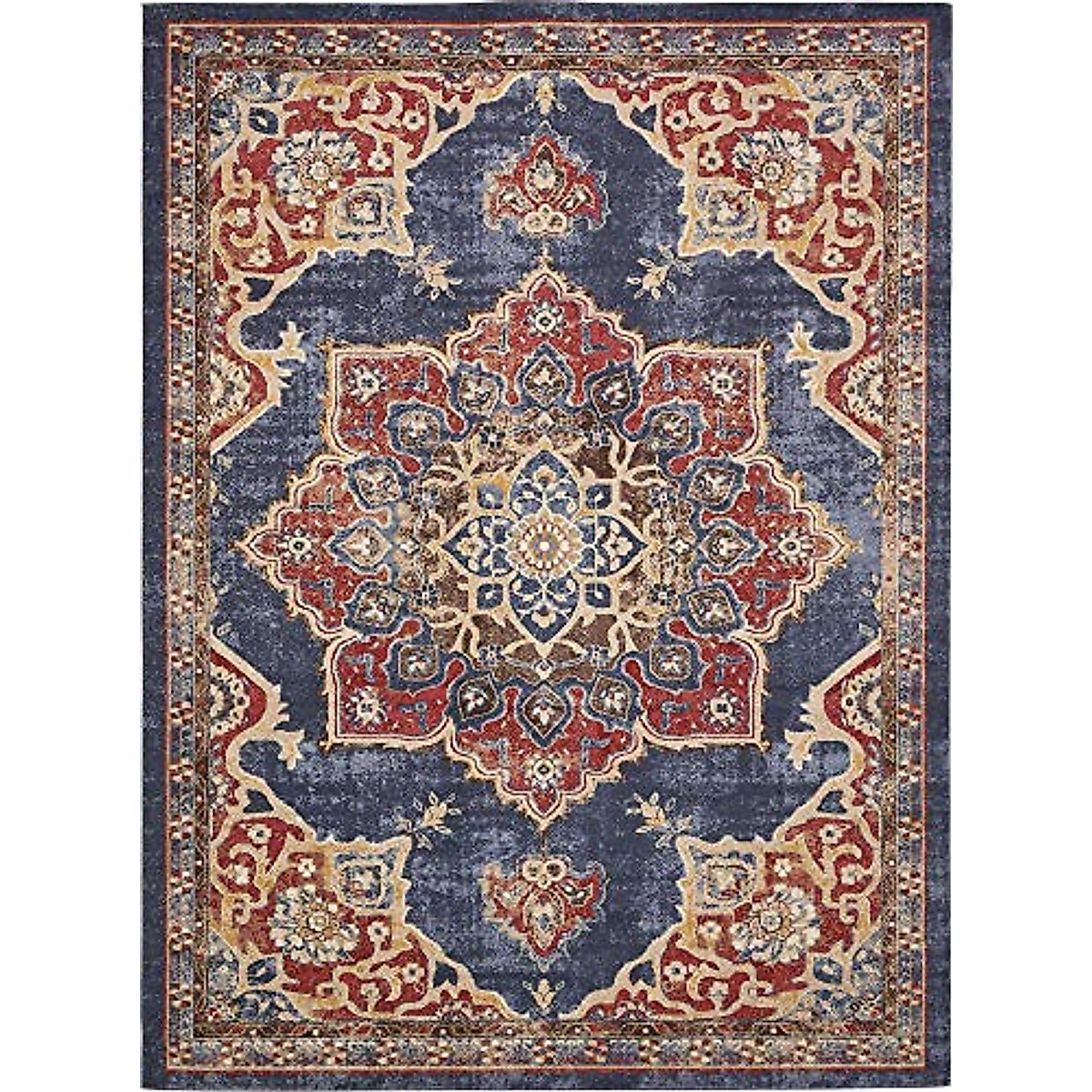 Unique Loom Utopia Collection Traditional Classic Vintage Inspired Area Rug with Warm Hues, 9 ft x 12 ft, Navy Blue/Burgundy