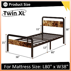 Upcanso 12 Inch Twin XL Bed Frame with Wood Headboard and Footboard, Platform Twin XL Bed Frames No Box Spring Needed with Heavy Duty Slats for Kids, Easy Assembly