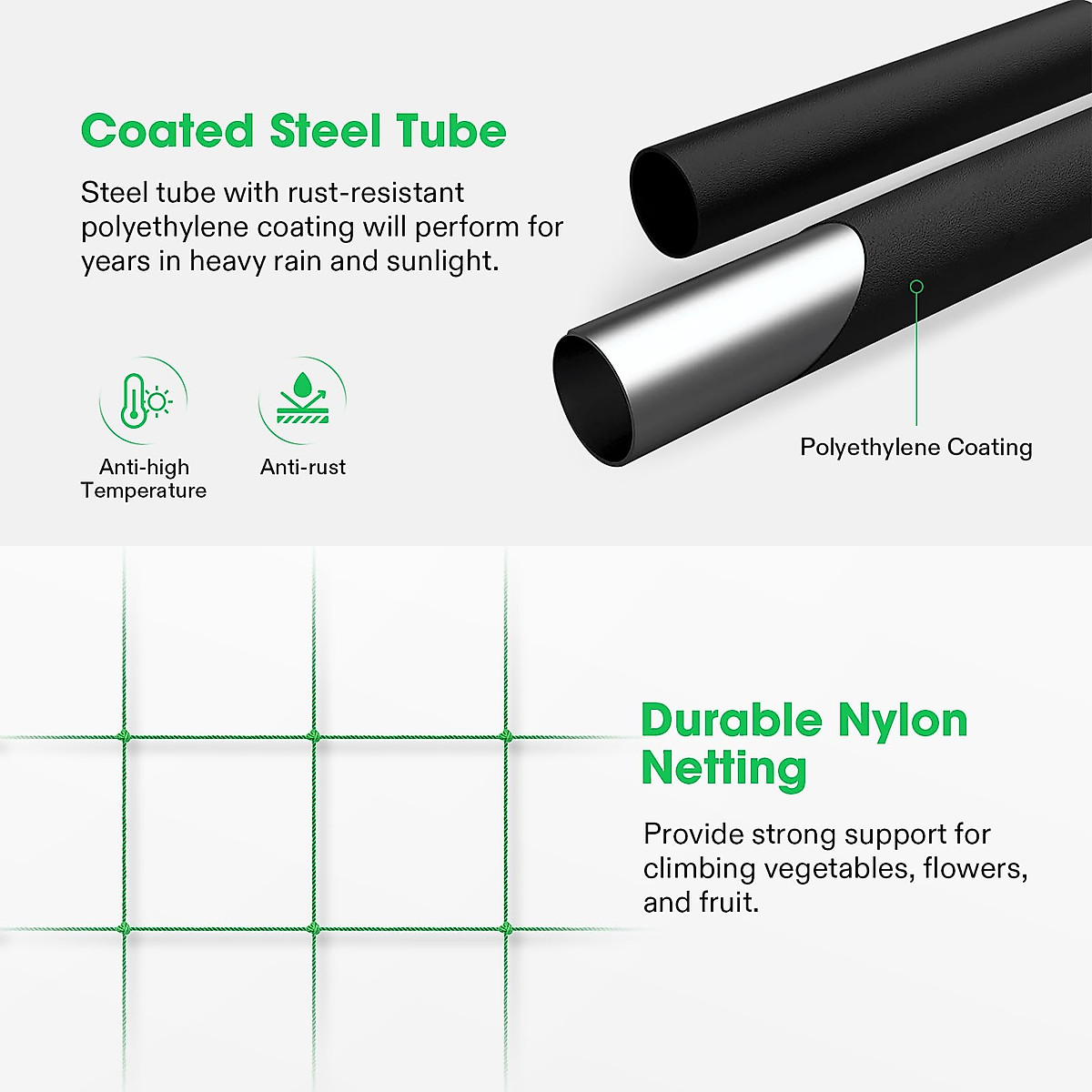 VIVOSUN 7Ft. Arch Trellis for Climbing Plants, 7 x 6 x 7ft Tall Metal Tunnel Trellis, Lightweight Metal Plant Support Archway with Nylon Netting for Climbing Vine, Vegetables, Fruits, Flowers, Black