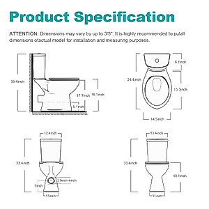 Simple Project 19inch Tall Toilet | Elongated Toilets 1.28GPF Powerful Dual Flush | Rear Outlet Toilet, High Toilets For Seniors, Disabled & Tall Person