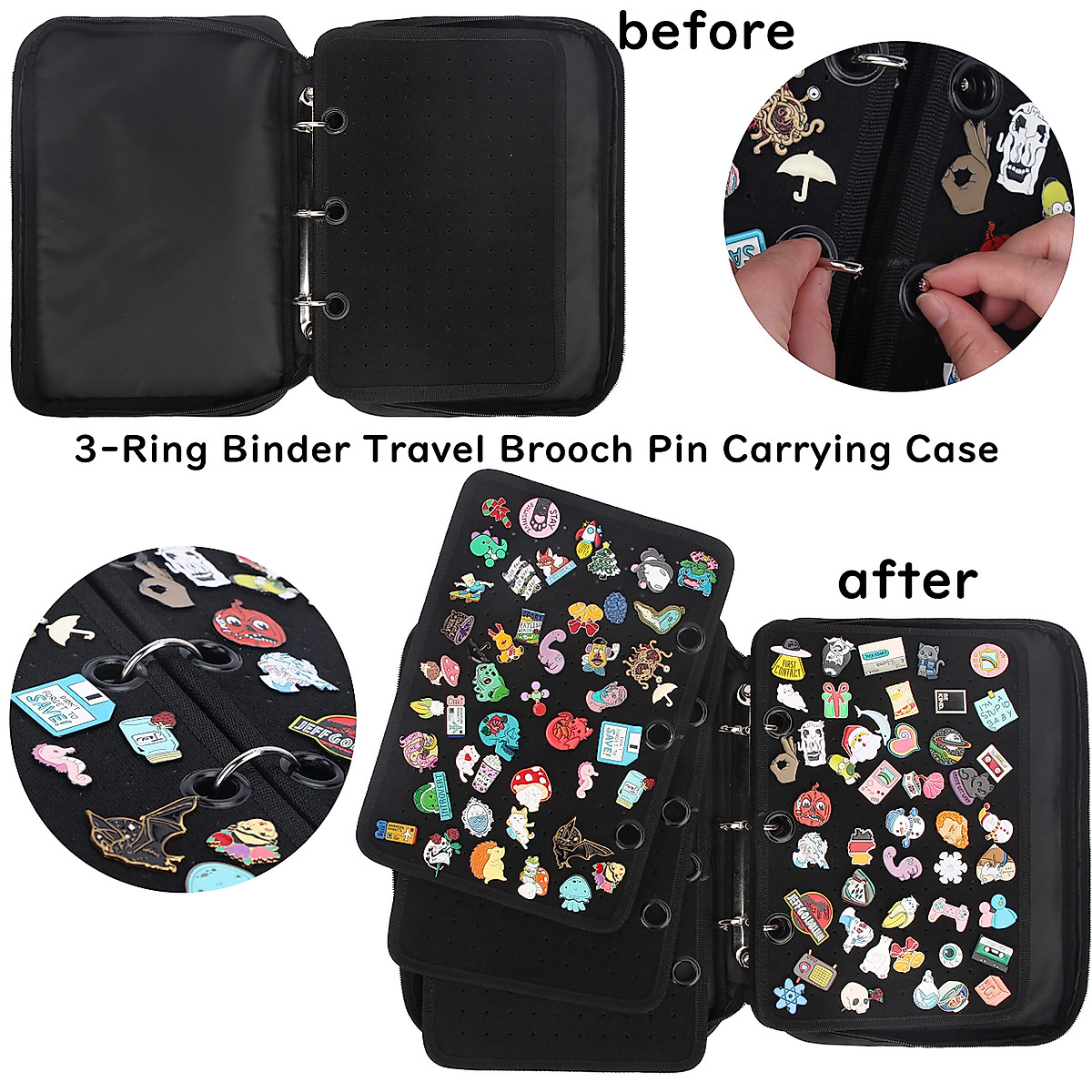 Enamel Pin Display Pages Pin Carrying Case, Pins Collection Storage Organizer Case, Travel Brooch Pin Display Bag with 6 Binder(Pins Not Included)