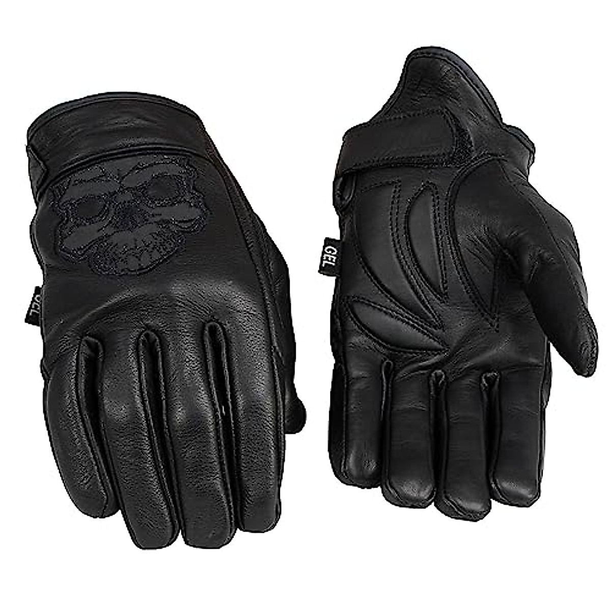 Milwaukee Leather Men's Black Leather ‘Reflective Skull’ Motorcycle Hand Gloves W/Gel Padded Palm MG7570 - Large