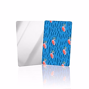 Carosoffe Watercolor Strawberry Small Compact Mirror for Purse, Fruit Blue Leopard Print Travel Makeup Mirror for Women Men, Rectangular Handheld Compact Pocket Mirror 4 PCS