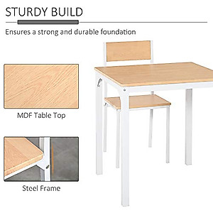 HOMCOM 3-Piece Wooden Square Dining Table Set with 1 Table and 2 Chairs and Sturdy Metal Frame for Small Space, White