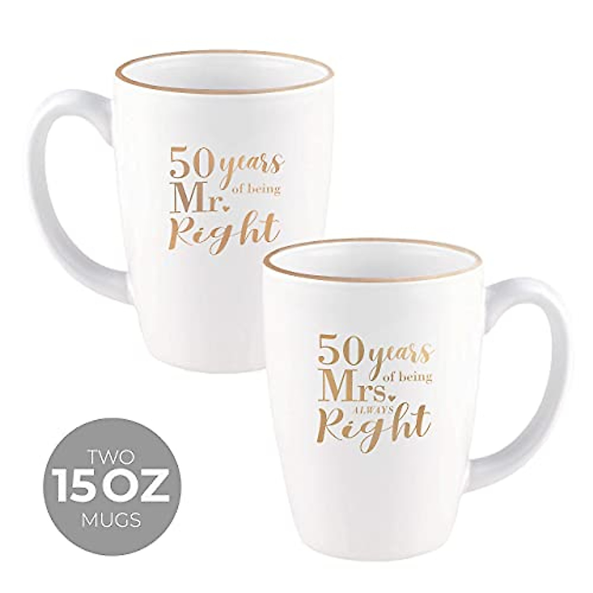 Canopy Street 50th Anniversary Mug Set / 50th Anniversary Mr. And Mrs. Always Right Coffee Mugs / 15 Ounce Anniversary Mugs/Fiftieth Anniversary Party