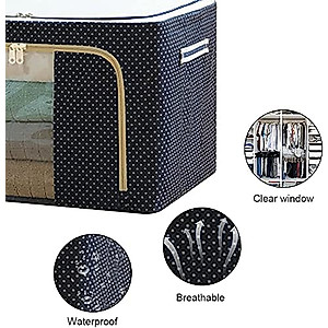 Storage Bins for Clothes , Oxford Cloth Closet Organizer Boxes with Clear Windows & Zippers & Metal Fraem, Foldable Large Capacity Storage Box Great for Clothes,Closets, Bedrooms(2 Pack 22L Blue)…