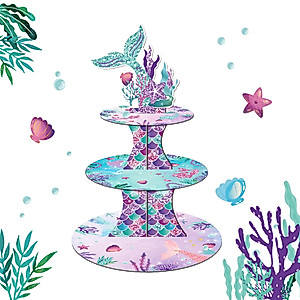 Mermaid Cupcake Stand, 3 Tier Birthday Party Cupcake Stand, Party Decoration Surprise, Birthday Party Decorations for Girls Kids, Baby Shower Party Voorpleasy