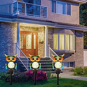 Solar Garden Lights Outdoor, Solar Owl Lights Waterproof Decor, Garden Stake Lights Solar Powered Crackle Glass Globe Lights Outdoor Warm White Owl LED Lights for Yard Lawn Patio Pathway Walkway
