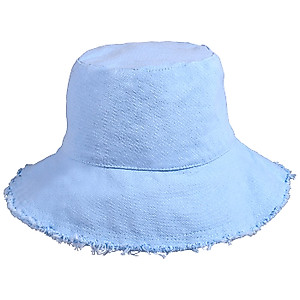 boderier Sun Hats for Women Summer Casual Wide Brim Cotton Bucket Hat Beach Vacation Travel Accessories (Blue)