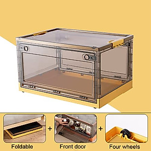 RUTILY Collapsible Storage Bins with Lids Plastic Folding Storage Boxes for Organizing Big Storage Containers and Stackable Storage Bins With Wheels for Home and Garage Organization…