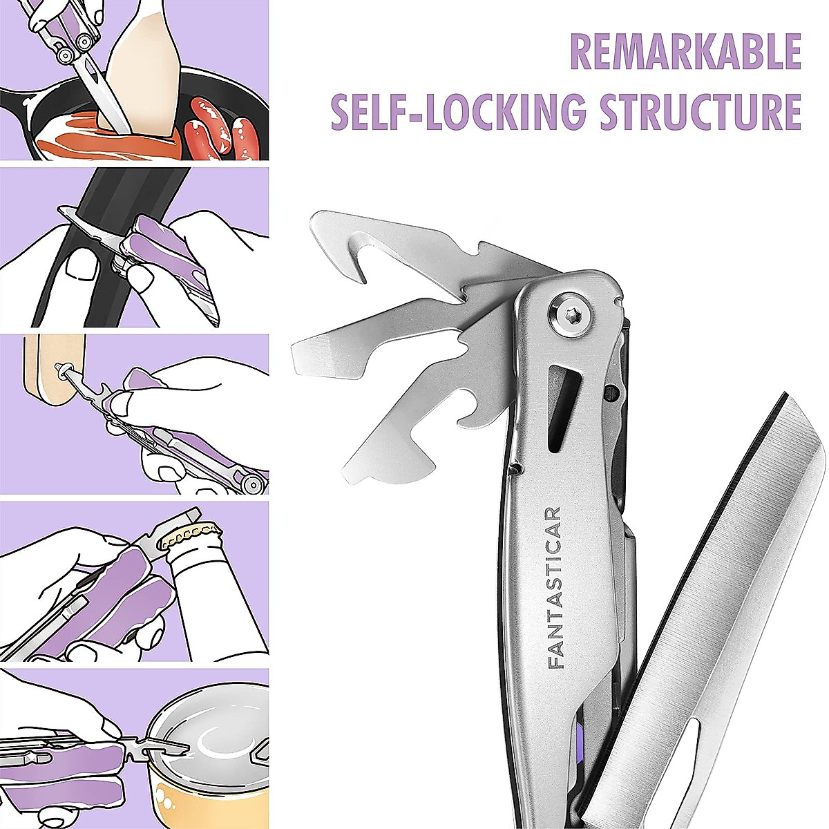 FantastiCAR Purple Utility knife Box cutter with Extra Blades and Multifunctional Pliers Set, Stainless Steel Body and Gift Packaging Box