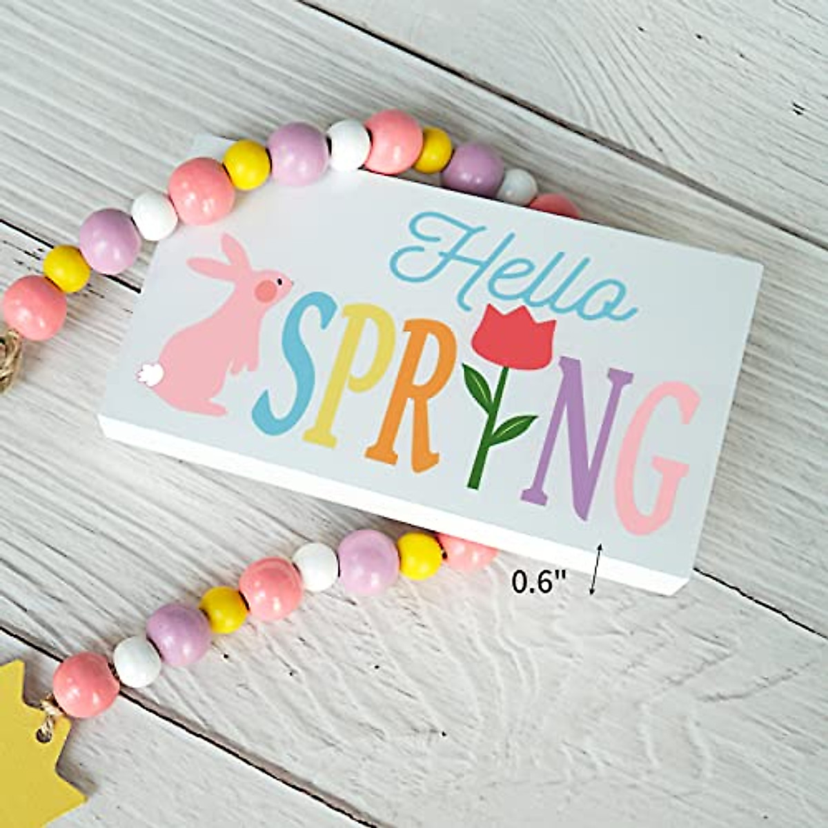 Spring Easter Decorations, 6PCS Easter Bunny Gnome Tiered Tray Decor, Plush Bunny, Easter Gnome Plush, Spring Wood Signs, Flower Bead Garland, Easter Farmhouse Kitchen Table Decor