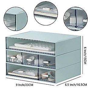 RHBLME Desk Organizer with 6 Drawers, Makeup Organizer, Plastic Makeup Storage, Cosmetic Storage Organizer, Detachable Desk Storage Box, Bathroom Organization Boxes, Desktop Storage Box, Blue