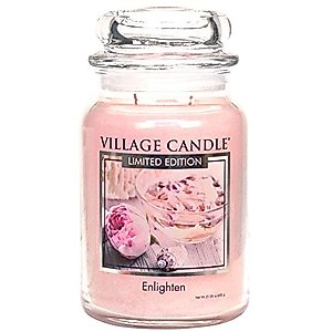 Village Candle Enlighten Large Glass Apothecary Jar Scented Candle, 21.25 oz, Pink