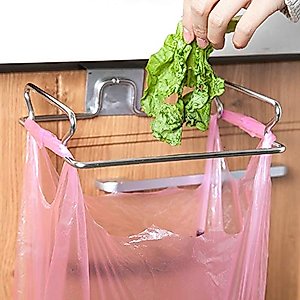 Yosoo Trash Rack, Trash Bag Holder Stainless Steel Door Back Kitchen Garbage Trash Bag Holder Hanging Rack Bracket