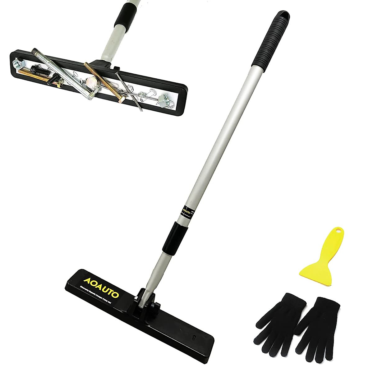 AOAUTO Magnet Sweeper Heavy Duty Telescoping Magnet Pickup Tool,16LB Pull Strong Magnetic Nail Sweeper with 28" to 45" Retractable Bar,Pickup Nails,Screws,Yard Magnet,Metal Parts