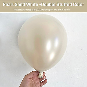 Pearl White Pink Double Stuffed Balloons Garland White Sand Rose Gold Balloon Arch Kit Different Sizes for Baby Shower Birthday Wedding Party Decorations