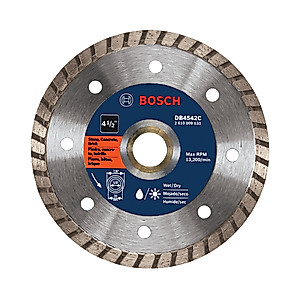 BOSCH DB4542C 4-1/2 In. Premium Turbo Rim Diamond Blade with 5/8 In, 7/8 In. Arbor for Smooth Cut Wet/Dry Cutting Applications in Stone, Concrete, Brick, Silver