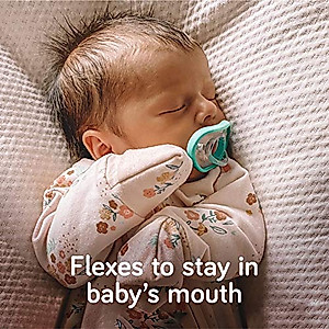 Nanobebe Baby Pacifiers 0-3 Month - Orthodontic, Curves Comfortably with Face Contour, Award Winning for Breastfeeding Babies, 100% Silicone - BPA Free. Baby Registry Gift 4pk,Teal/Grey