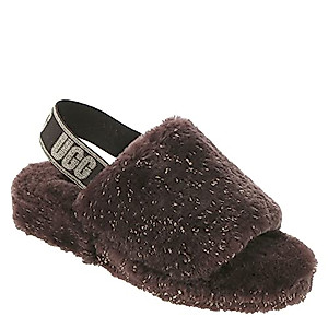 UGG Women's Fluff Yeah Metallic Sparkle Slipper, BURNT CEDAR, 5