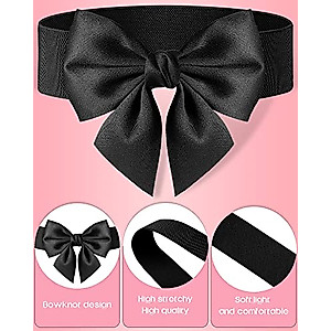 Brighoo 2 Pieces Wide Elastic Belt Women's Bowknot Belt Ladies Stretchy Bow Belt for Valentine's Day Women Dresses (Black, White)
