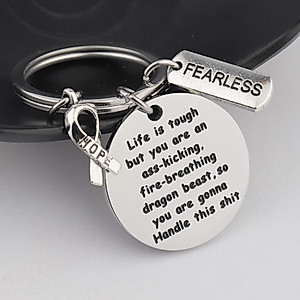BEKECH Cancer Fighter Gift Awareness Ribbon Charm Cancer Survivor Keychain Life Is Tough But You Are Gonna Handle This Shit Keychain Survivor Recovery Jewelry Cancer Awareness Gifts (Silver)