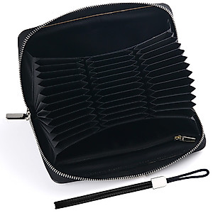 Buvelife Credit Card Wallet Leather RFID Wallet for Women, Huge Storage Capacity Purse Wristlet (Black-Updated)