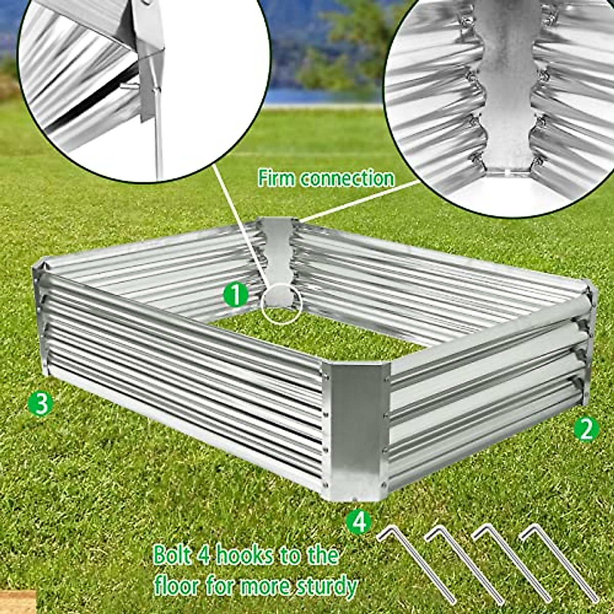 Gocamptoo Galvanized Raised Garden Bed Kit,Small Reinforced Metal Raised Boxes with Baking Varnish,Heavy Duty Planter Box Bed for Growing Flowers, Vegetables (4 x 3 Ft)