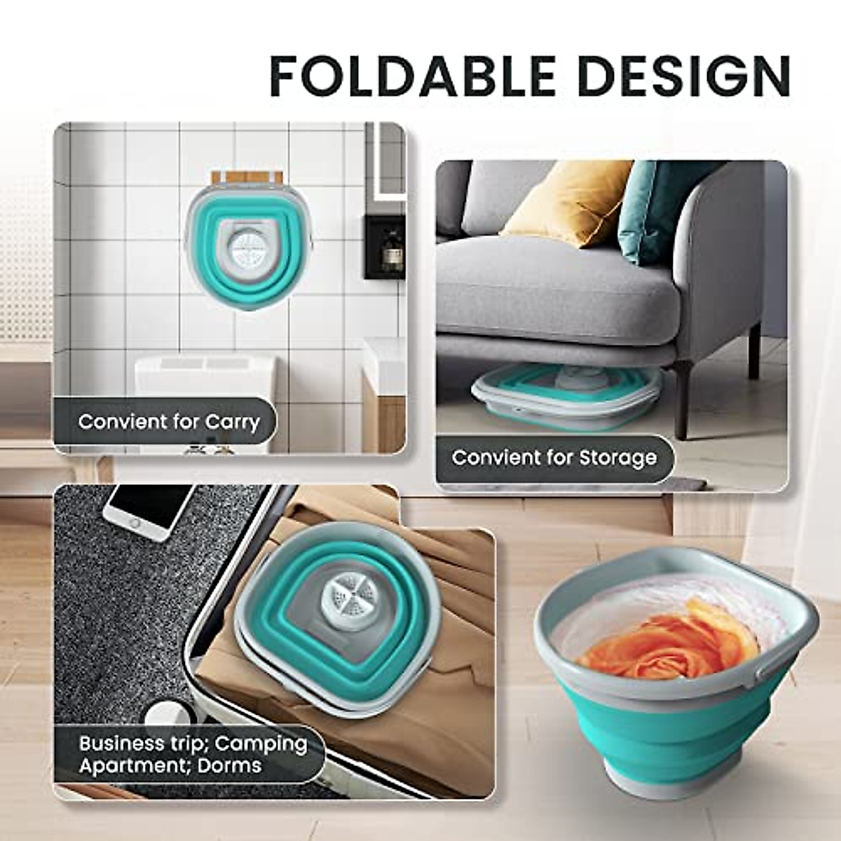 Portable Mini Washing Machine, Automatic Foldable Laundry Bucket,【2023 Upgrade Version】 Portable Ultrasonic Turbo Washer by for Socks Underwear, Travel Business Trip or College Rooms