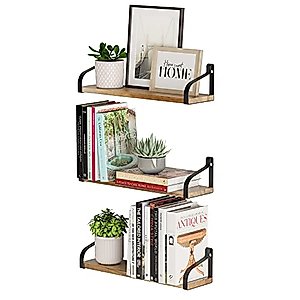 You Have Space Prato Floating Shelves for Living Room Decor, 17"x4.5" Bookshelf Home Office Decor, Kitchen Organization & Bathroom Organizer Wall Shelves, Set of 3, Burnt