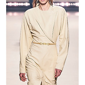 BAOKELAN Skinny Leather Belts for Women Slim Waist Belt Patent Leather with Gold Buckle for Dress Apricot 100CM