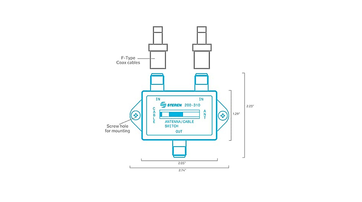 STEREN 2 Way Coax A/B Switch - Cable Splitter 5-900MHz