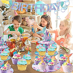 Mermaid Cupcake Stand, 3 Tier Birthday Party Cupcake Stand, Party Decoration Surprise, Birthday Party Decorations for Girls Kids, Baby Shower Party Voorpleasy