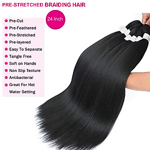 BEFUNNY Pre Stretched Braiding Hair 8 Packs 24 Inch Professional Pre Stretched Crochet Hair For Human Braiding Or Twist Natural Black Yaki Perm Straight Synthetic Hair Extension For Women(24", 1B#)