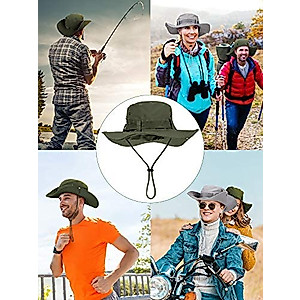 Boao 2 Pieces Sun Hats for Men Women Wide Brim Safari Bucket Hat Boonie Hat UV Protection Fishing Hiking Summer(Black, Khaki)