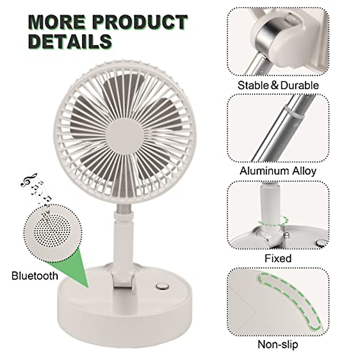 BIGTREE Portable Standing Fan with Remote Controller,8 inch USB Desk Fan,Adjustable Height,Quiet Foldable Floor Fan,Telescopic Pedestal Fans for Personal Bedroom Office Fishing Camping (Oscillating)